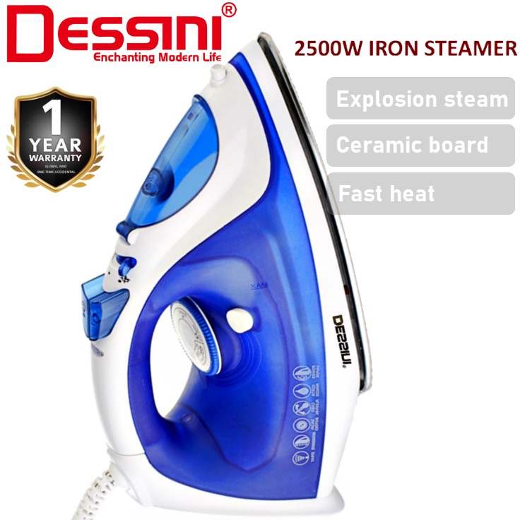 DESSINI ITALY 2500W Electric Ceramic Soleplate Garment Steam Iron ...