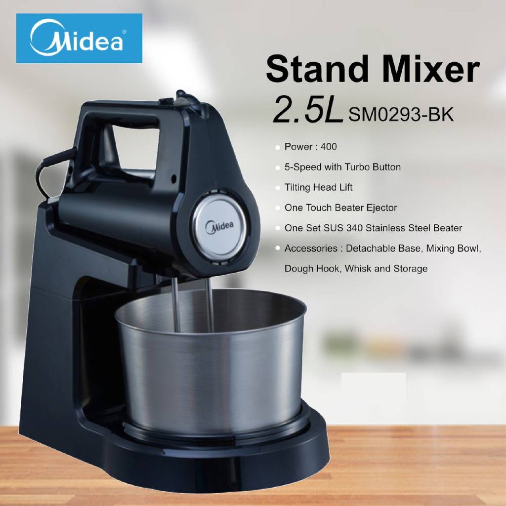 Midea Stand Mixer With 5 Speed & Turbo Button (400W) SM0293-BK | New PGMall