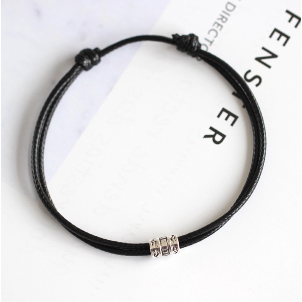 Adjustable Leather Rope Bracelet 2mm with Stainless Steel/Bracelet ...