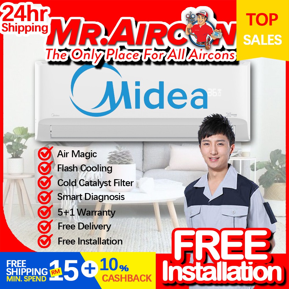 Midea R32 Non Inverter MSAG-10CRN8 1HP, 1.5HP & 2HP Air Conditioner Aircon Xtreme Cool Wall ...