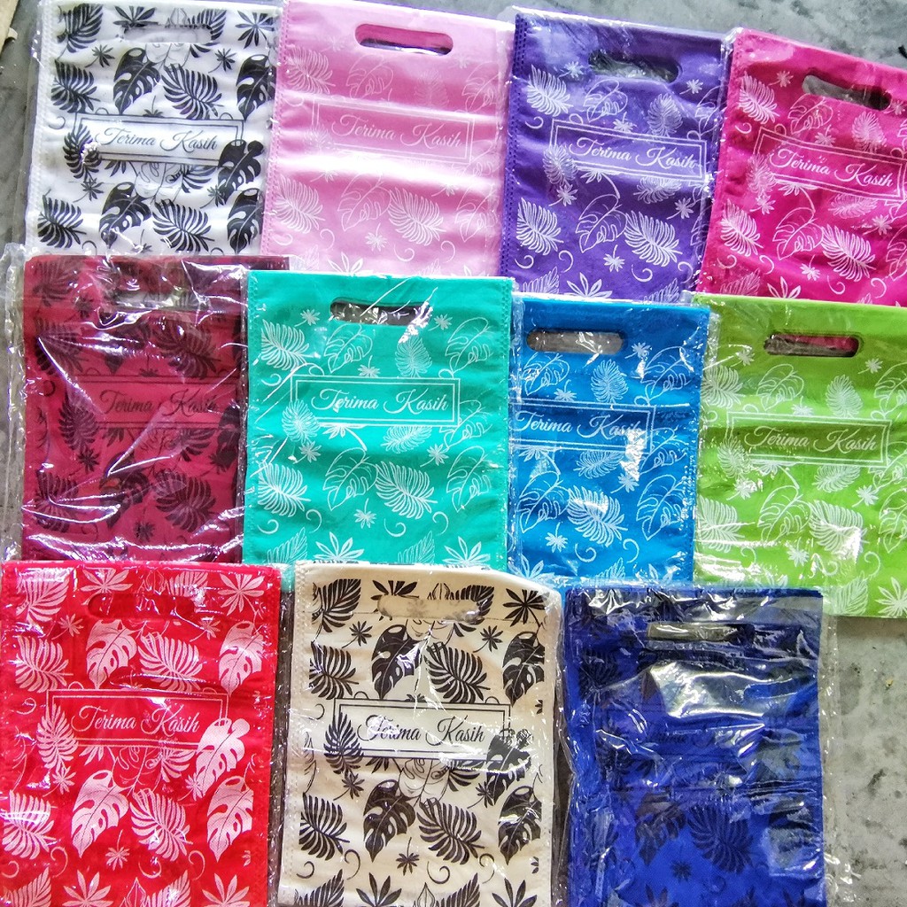 100pcs Beg Kain Beg Goodies Non-Woven Bag Corak Daun Monstera Beg ...