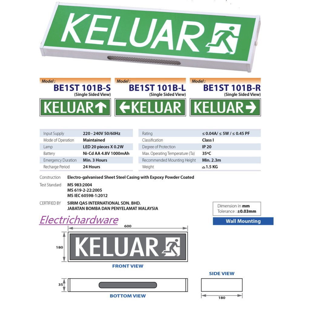 LED KELUAR SIGN EMERGENCY SIRIM & BOMBA APPROVED. | Shopee Malaysia