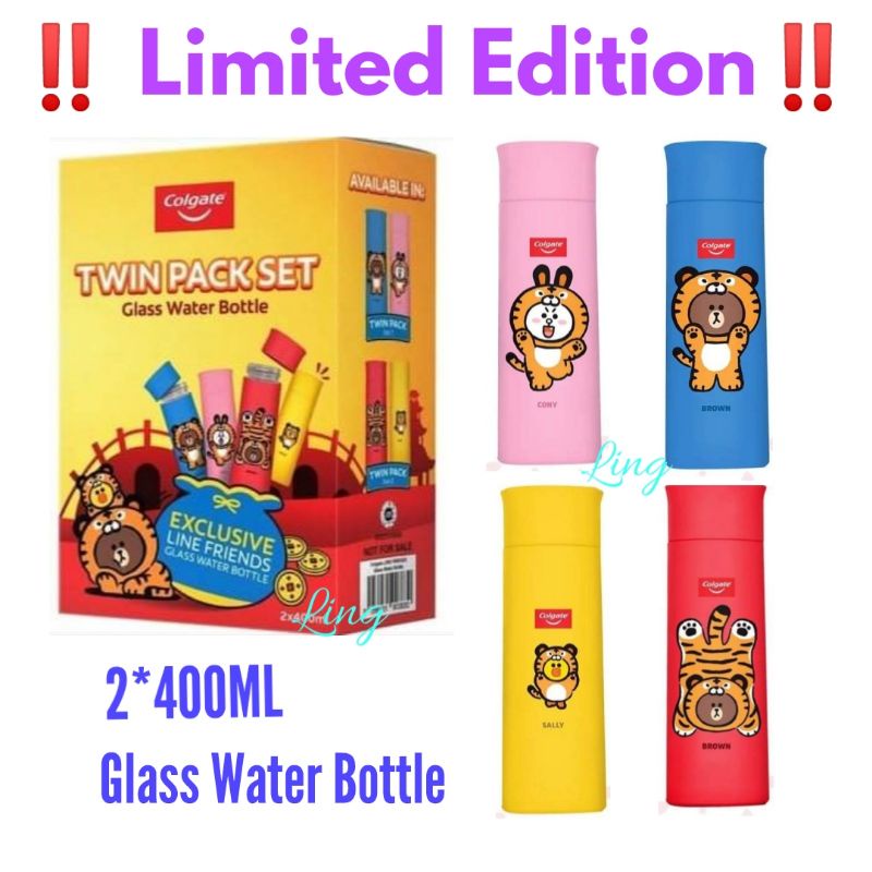 Colgate Line Friends Glass Water Bottle (2*400ML) | Shopee Malaysia
