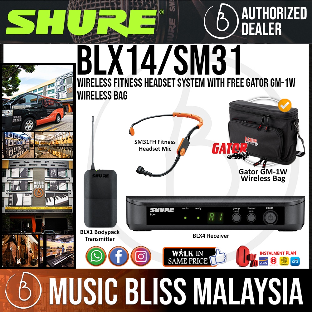 Shure BLX14/SM31 Wireless Fitness Headset System, BLX4 Receiver, BLX1 ...
