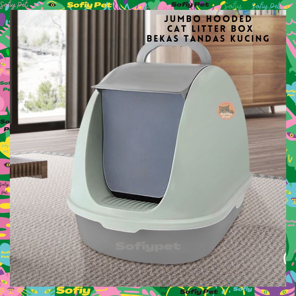 Jumbo Hooded Cat Litter Box Tandas Kucing Cat Toilet Bekas Pasir Kucing ...