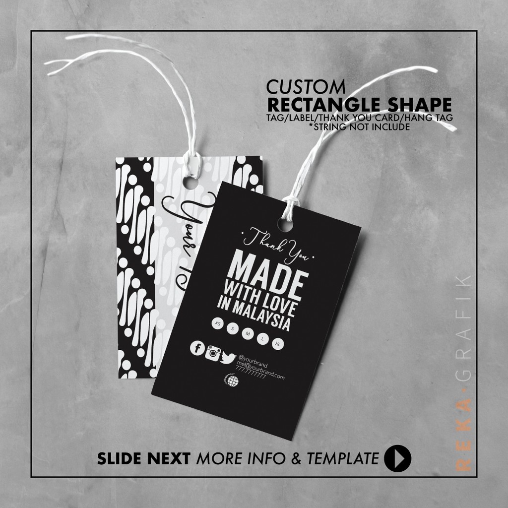 RECTANGLE CUSTOM TAG, LABEL, THANK YOU CARD, EVENT CARD, HANG TAG ...