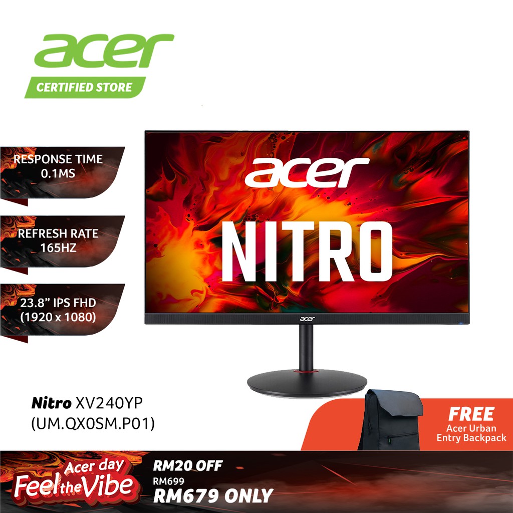 ACER NITRO XV240Y P / XV240YP 23.8" FHD IPS 165HZ 0.1MS FREESYNC HDR10 ...