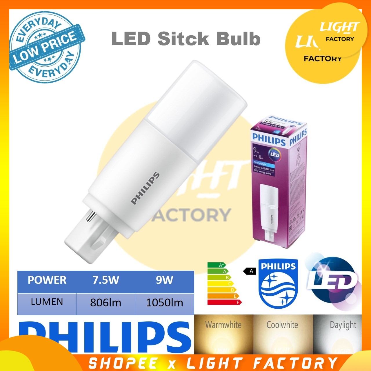 PHILIPS 7.5W 9W PLC LED Stick Bulb G24 PLC LED Bulb | Shopee Malaysia