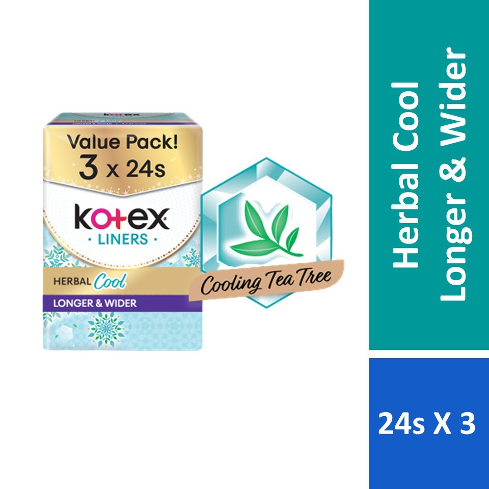 Kotex Herbal Cool Liners Longer & Wider 24s x 3 | Shopee Malaysia
