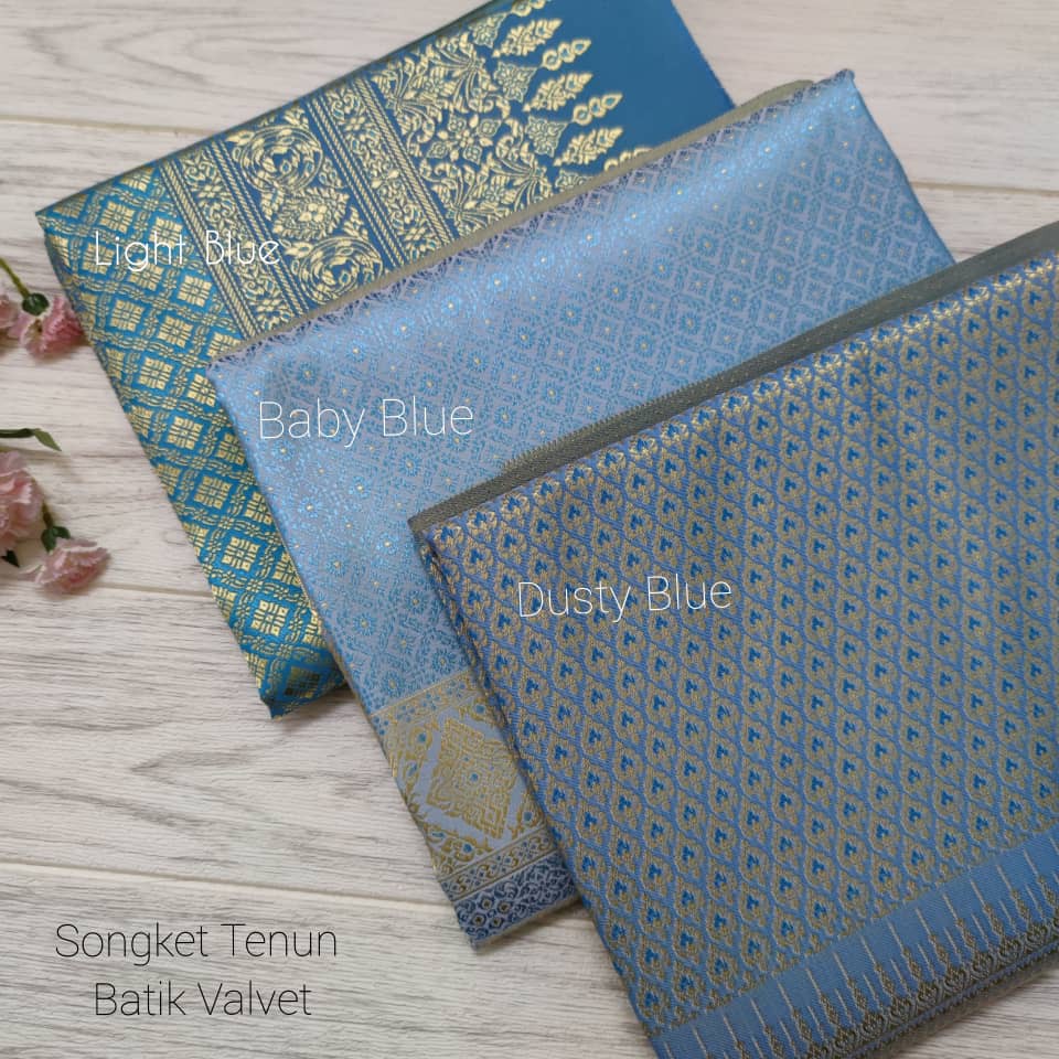 Songket Tenun Sampin Baby Blue / Dusty Blue | Shopee Malaysia