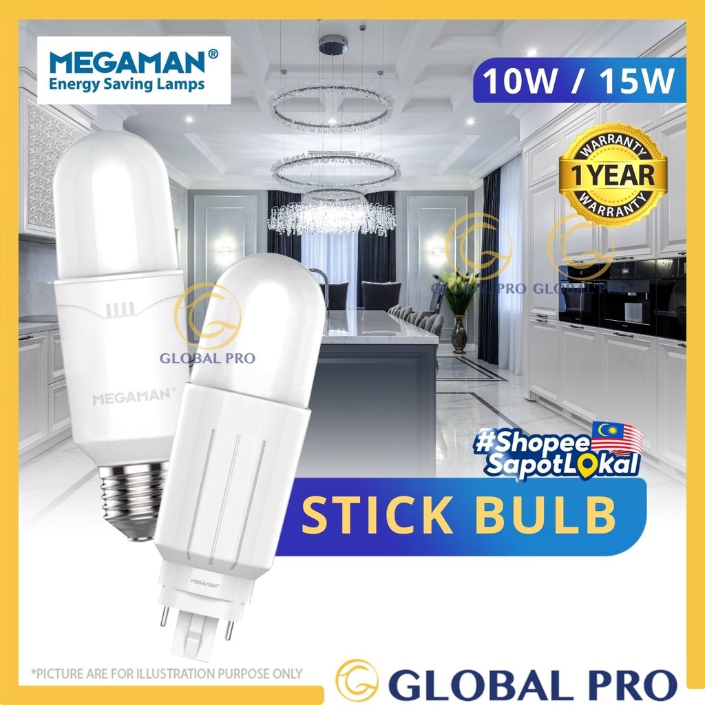 [SIRIM] MEGAMAN 10W / 15W G24 PLC / ES E27 LED Stick Bulb Ceiling Light Mentol Lighting Home ...