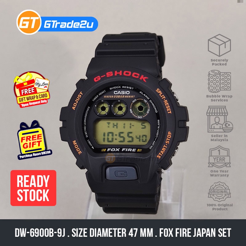 Original G Shock Men DW-6900B-9J DW6900B-9J Digital Bulat Fox Fire ...