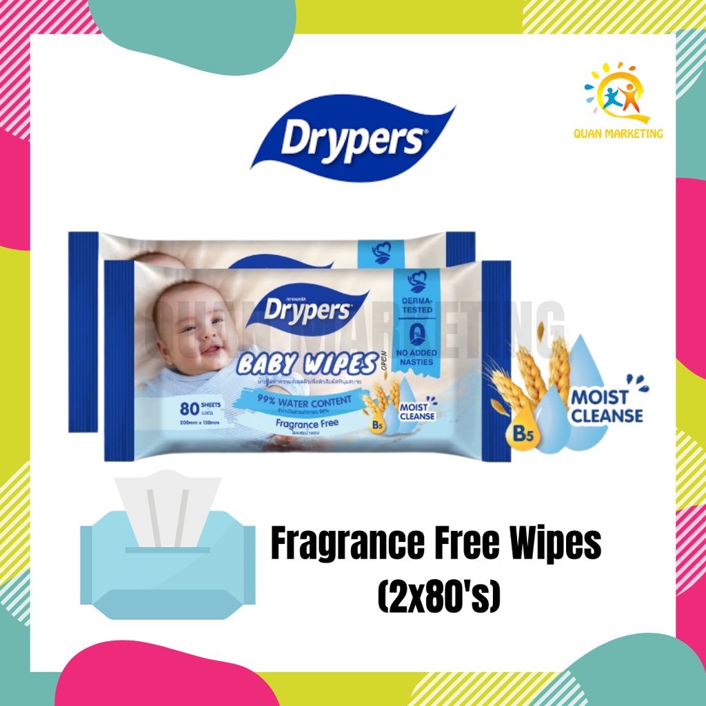 Drypers Fragrance Free Baby Wipes (80's x 2) / Wet Tissue / Wet Wipes ...