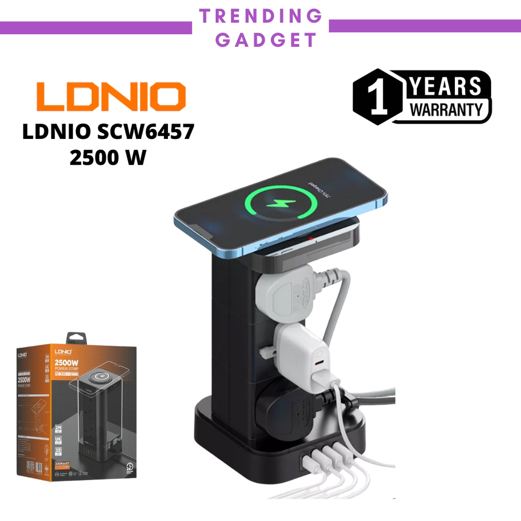 LDNIO SKW6457 2500W PD 30W + QC 3.0 POWER STRIP 6 Outlet USB Tower ...