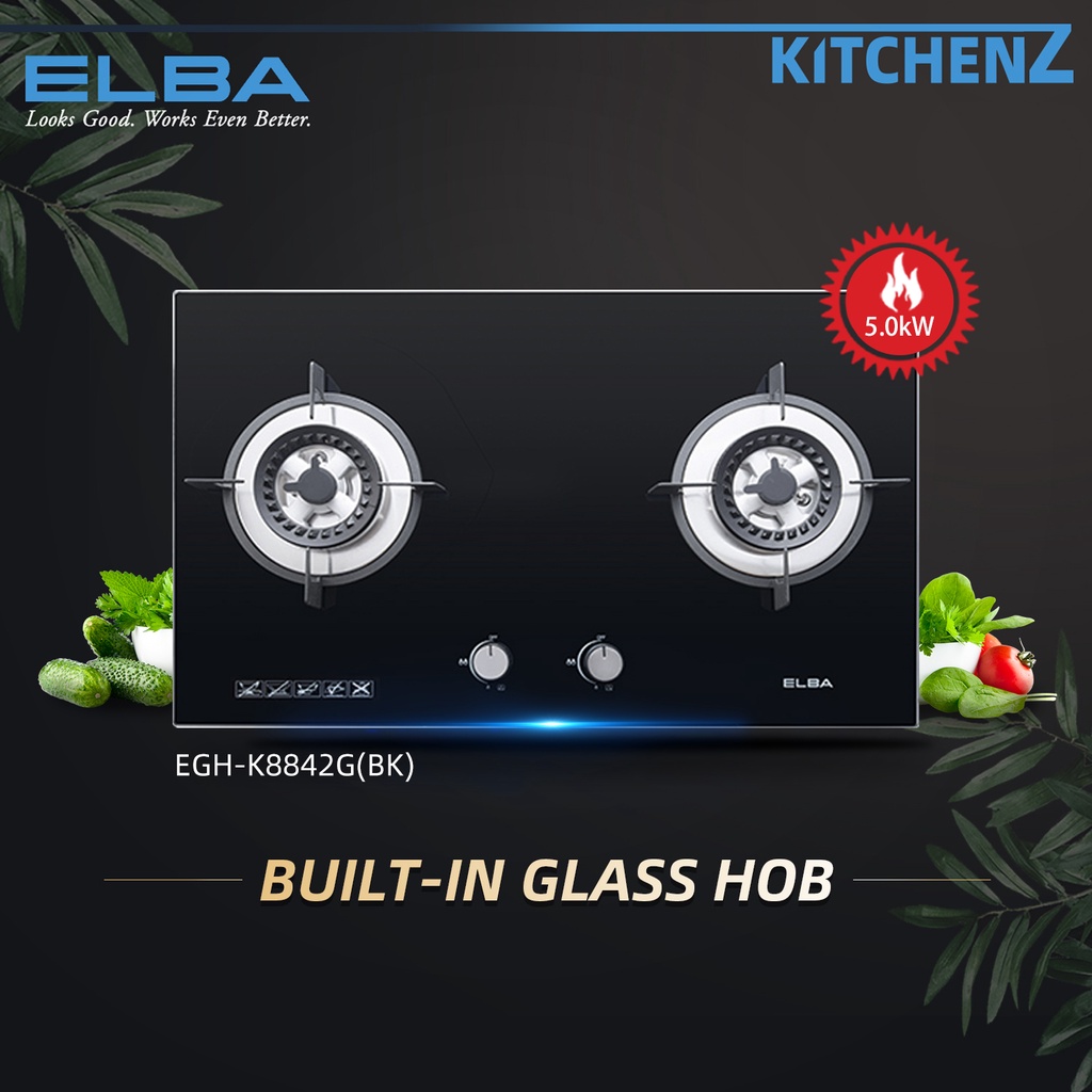 Elba 5.0kW Tempered Glass 2 Burner Built-in Hob / Kitchen large appliance / Cooker hob- EGH ...