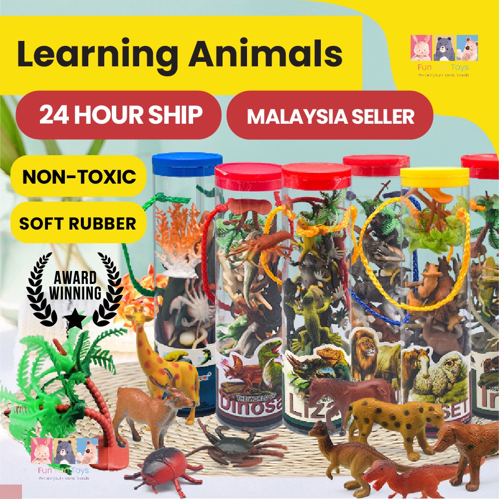 12 Pcs Set Super Details Wild Animal Sea Animals Figurine Haiwan Zoo ...