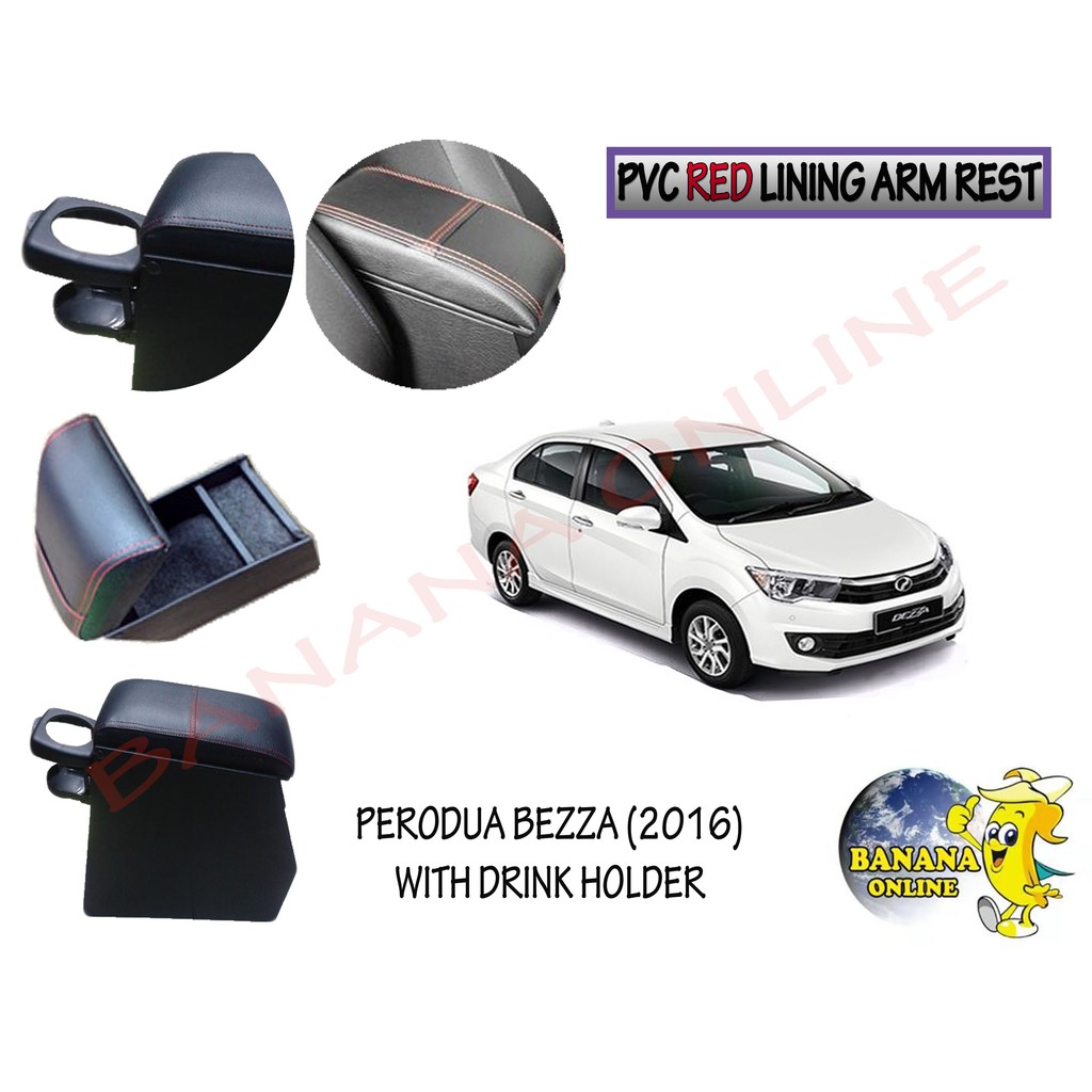 Perodua Bezza PVC Red Lining Arm Rest With Drink Holder | BeeCost
