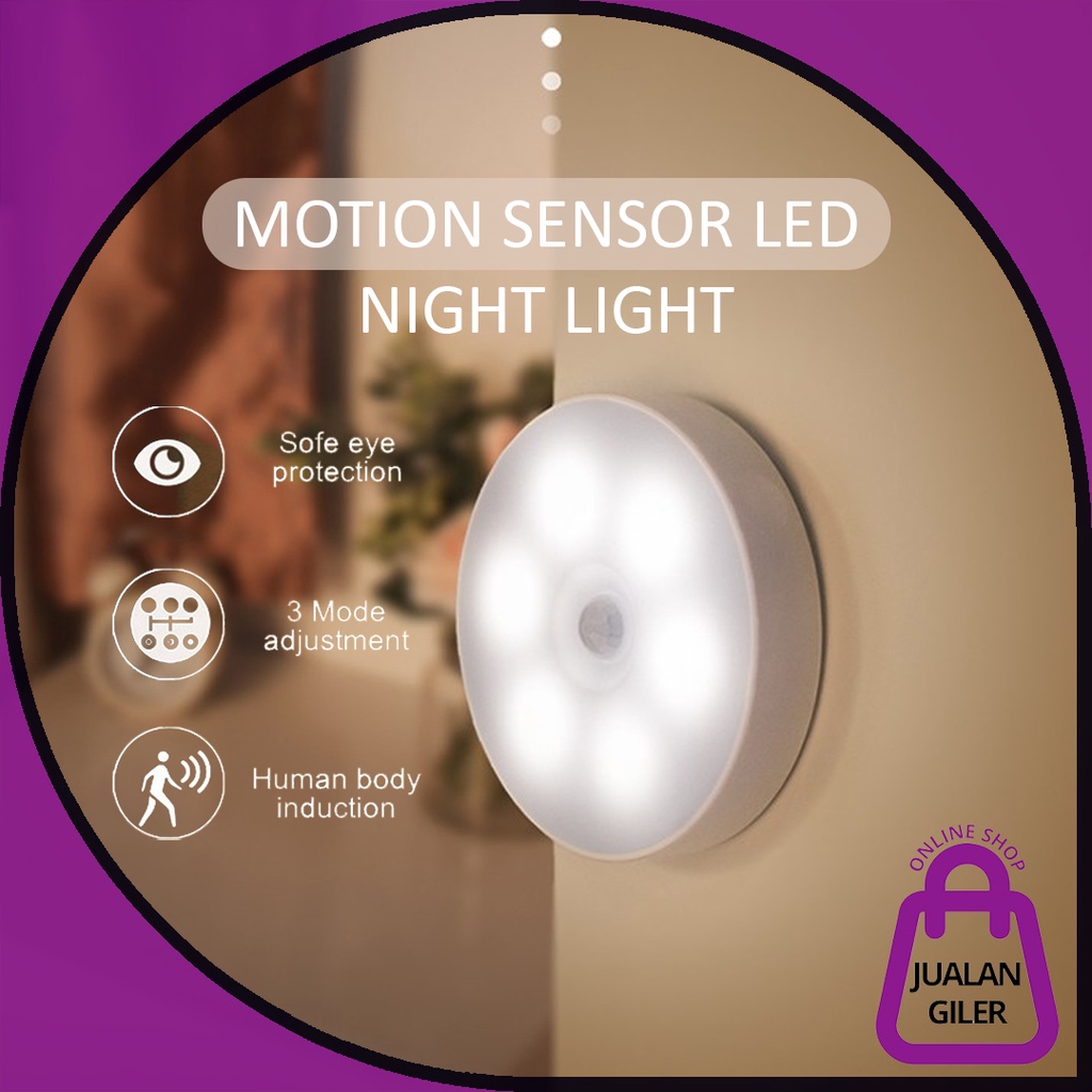MOTION SENSOR LED LIGHT ROUND RECHARGEABLE SENSOR GERAK SENSOR ...