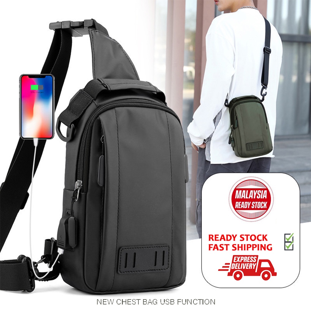 Waterproof Beg Lelaki Men Bag Chest Bag Men Sling Bag Men USB Charging ...
