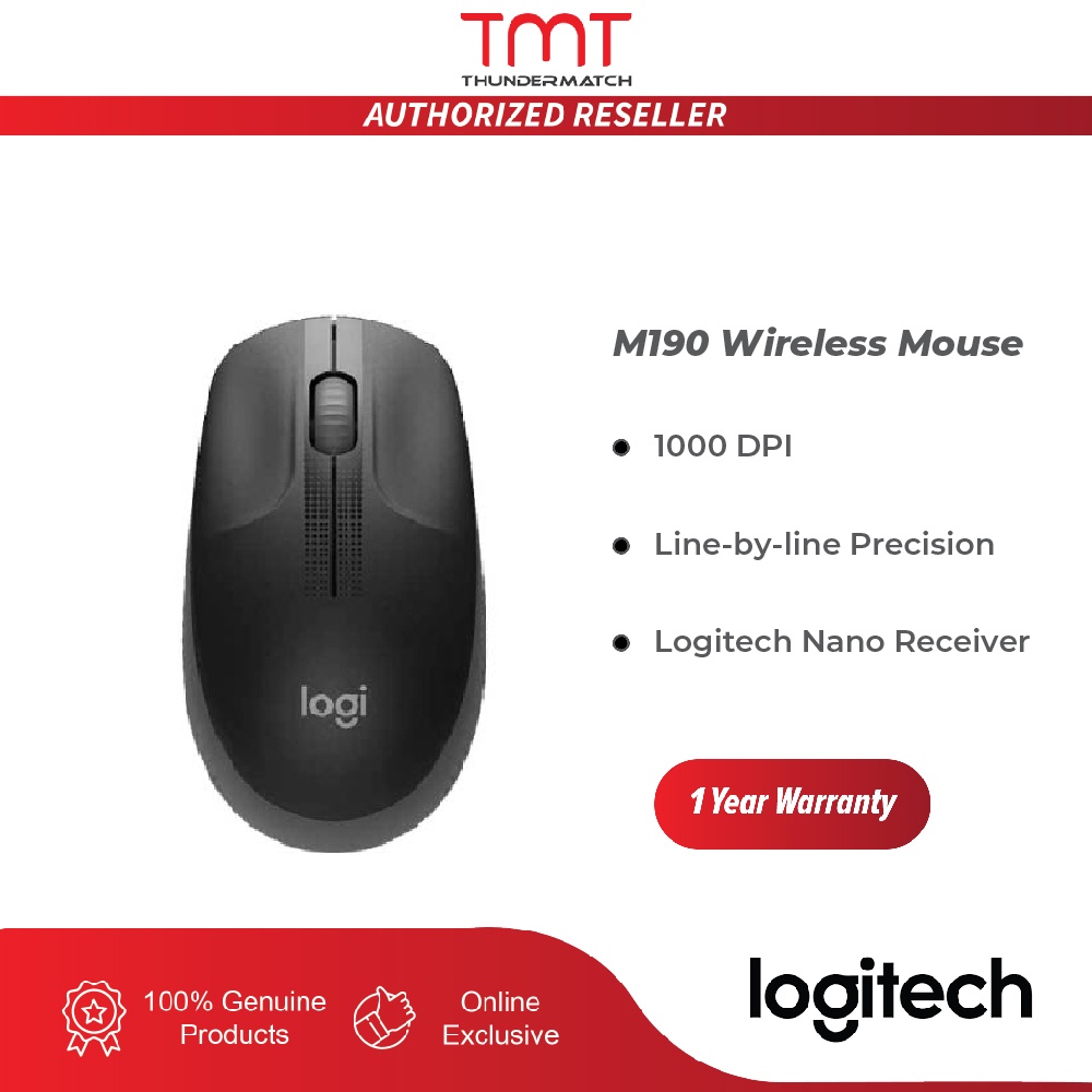 Logitech M190 / M191 Wireless Mouse | Full-size | Blue/Red/Graphite ...