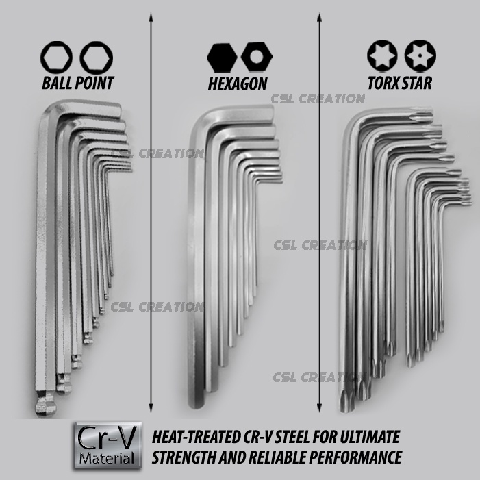 ANTON CRV 9pcs Allen Key Set Hex Key Allen Key Ball Point Allen Key ...