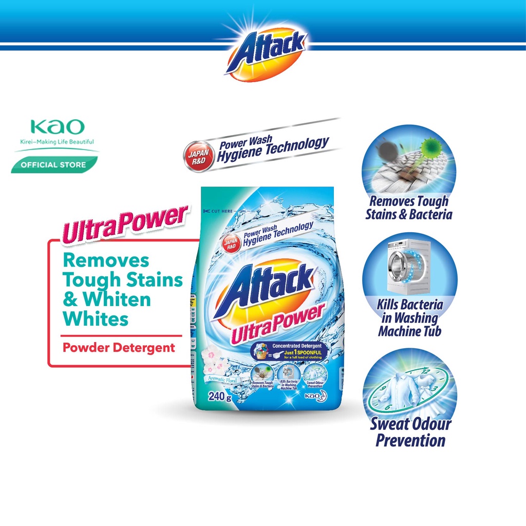 ATTACK Ultra Power Concentrate Detergent Powder (ATK) - 240g | Shopee ...