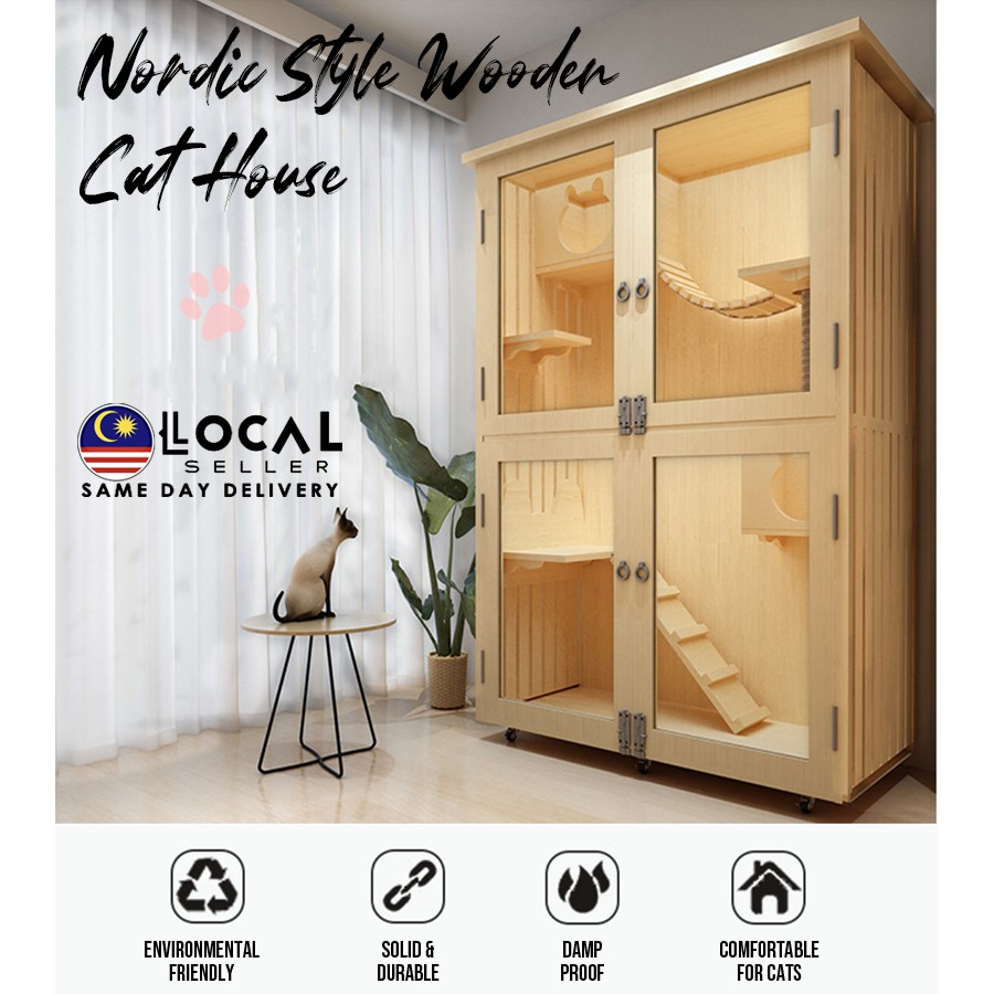 Pet Nordic Style Solid Wood Cat Wooden House Cat Cage Cat Villa Super ...