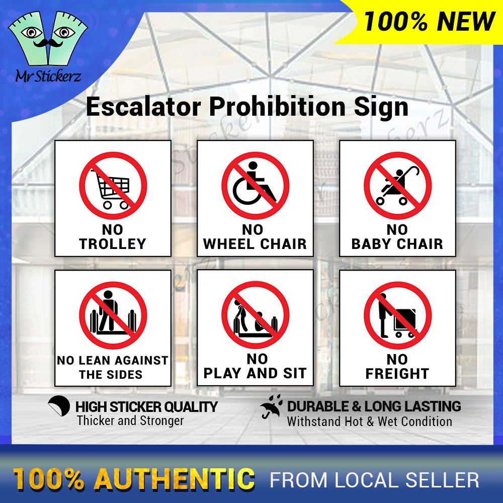 Caution Escalator Prohibition Sign Sticker High Sticker Quality Long ...