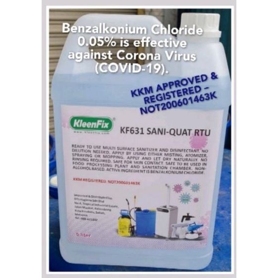 Kleenfix KF631 Sani-Quat RTU Surface Disinfectant 5L KKM APPROVED ...