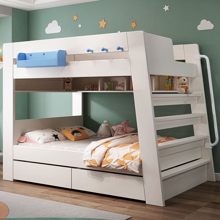 [PRE ORDER] Kids White Double Decker Solid Wood Frame Upper Bunk Bed ...