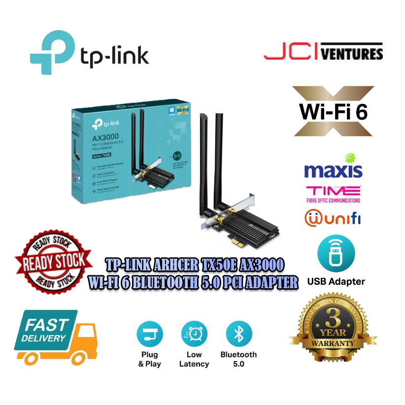 Tp-Link Archer TX50E AX3000 Wi-Fi 6 Bluetooth 5.0 PCI Adapter | Shopee ...