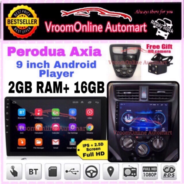 ANDROID PLAYER WITH PERODUA AXIA PLAYER CASING , PLUG AND PLAY SOCKET ...
