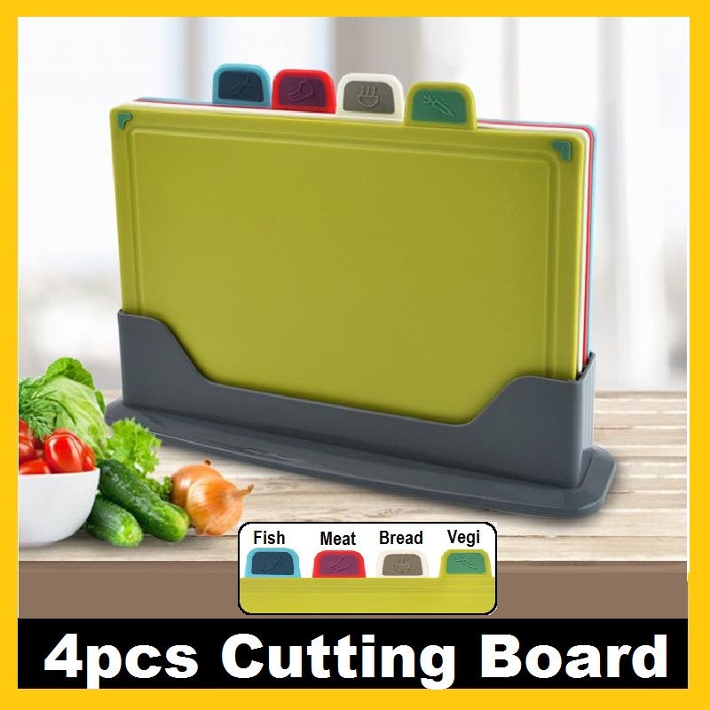 4pcs Cutting Board Set with Label & Holder Papan Pemotong Colour Coded ...