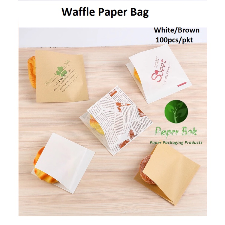 (100pcs) Waffle Bag / Sandwich Paper Bag / Handy Paper Bag / Oil proof ...