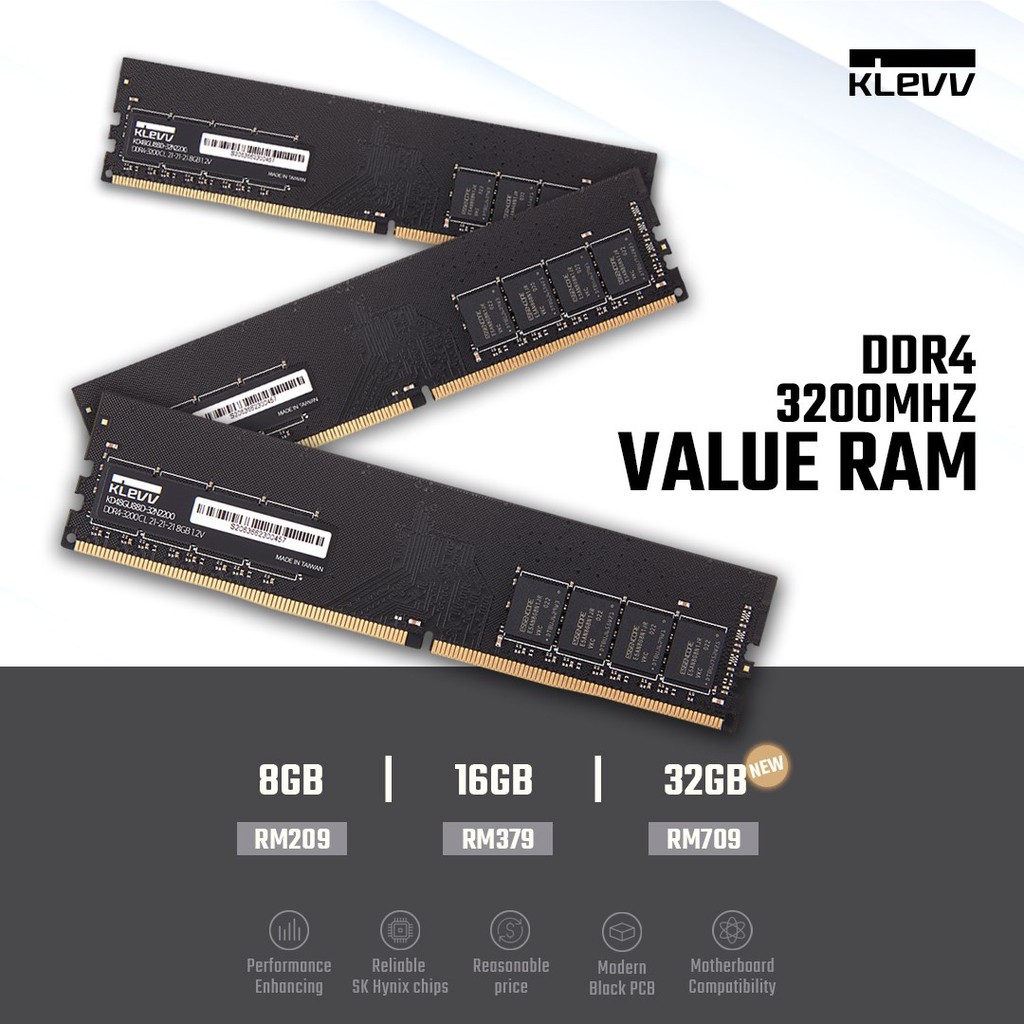 # KLEVV Value Ram [2666MHz/3200MHz] DDR4 Single Memory Kit # 8GB/16GB ...