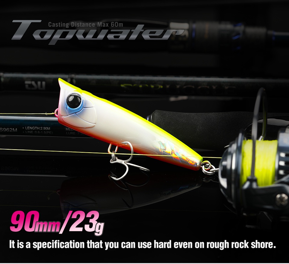 TSURINOYA 90F Topwater Popper Fishing Lure 90mm 23g DASHER Floating ...