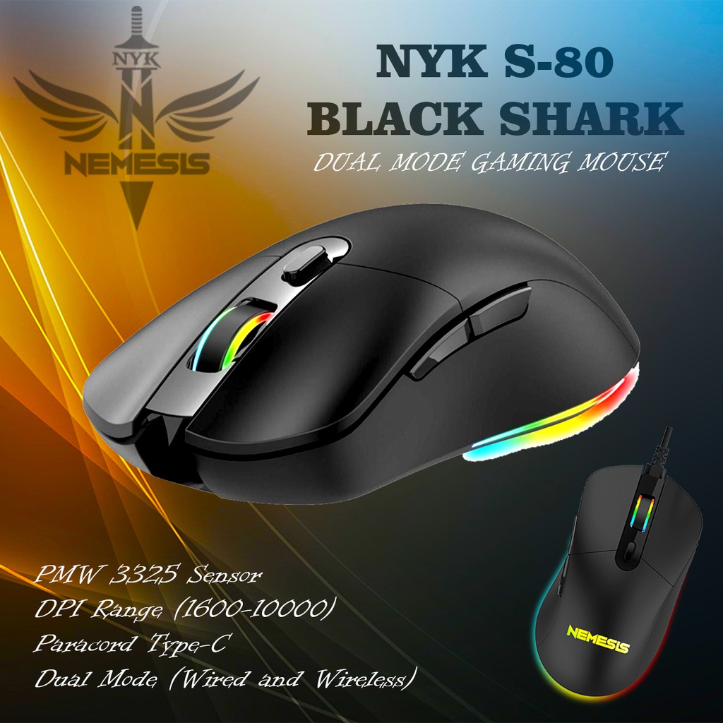 Nyk Nemesis S80 S-80 S 80 Blackshark Dual Mode Wired & Wireless Gaming ...