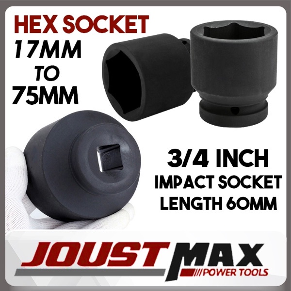 3/4 INCH X 60MM BLACK HEX IMPACT SOCKET BOX SOCKET 17MM TO 65MM IMPACT ...