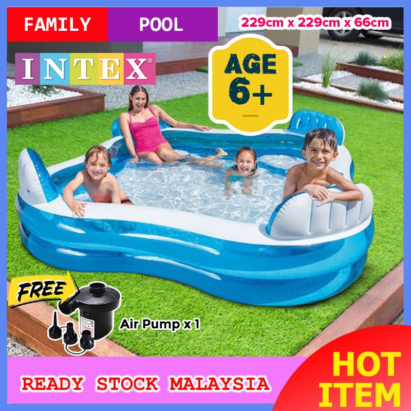 INTEX 56475 Family Swimming Pool 4 Built-In Inflatable Seat & 2 Drink ...