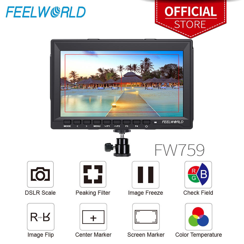 FEELWORLD FW759 7 Inch DSLR Camera Field Monitor HD Video Assist Slim ...