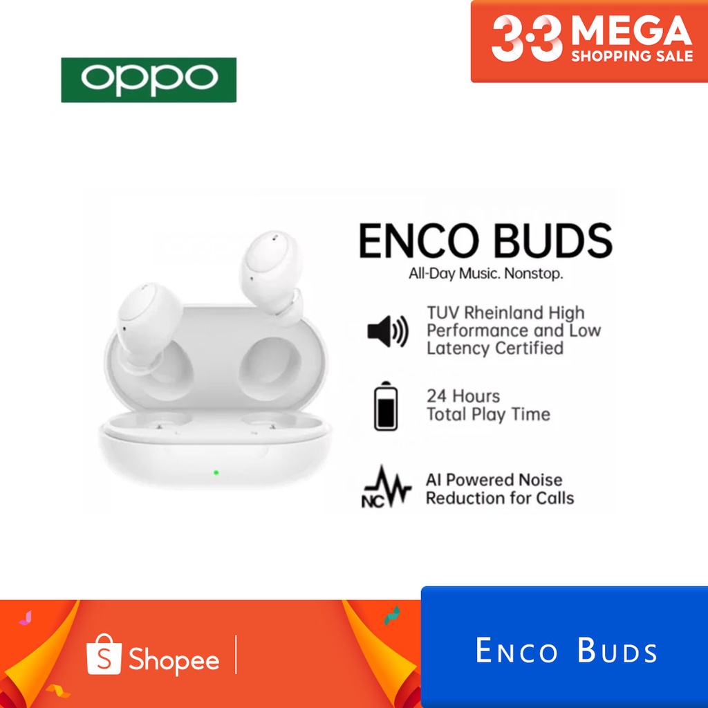 OPPO Enco Buds TWS Earphone Wireless Bluetooth 5.2 Earbuds AI Noise ...