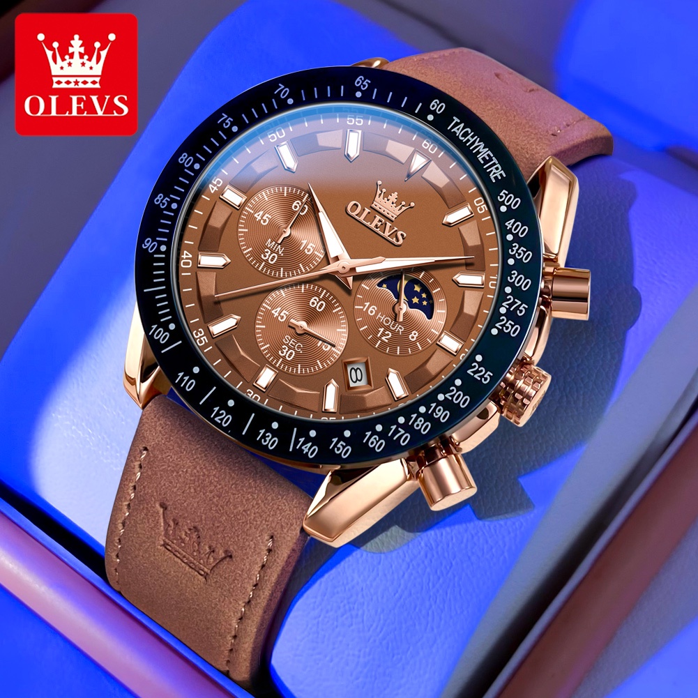 Olves Jam Tangan Lelaki Original Waterproof Fashion Moonphase Watches ...