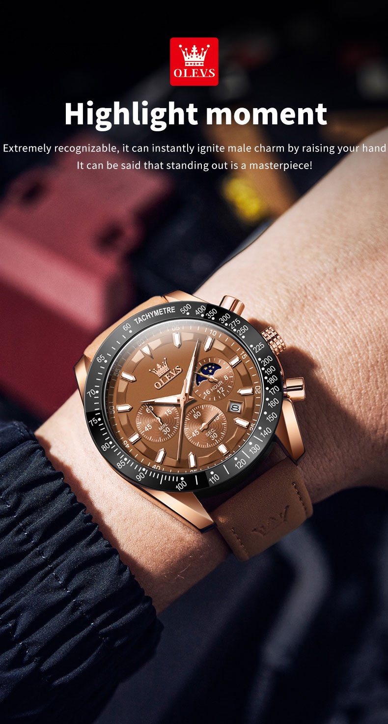 Olves Jam Tangan Lelaki Original Waterproof Fashion Moonphase Watches ...