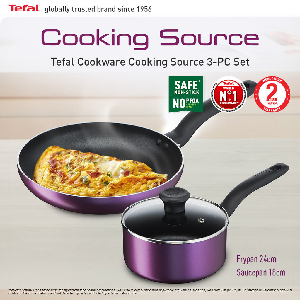 Tefal- Cooking Source 3Pcs Non Stick Cookware Set Purple | PGMall