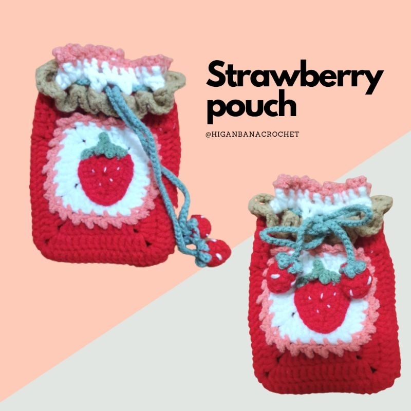 Strawberry pouch crochet pouch sarung powerbank | Shopee Malaysia