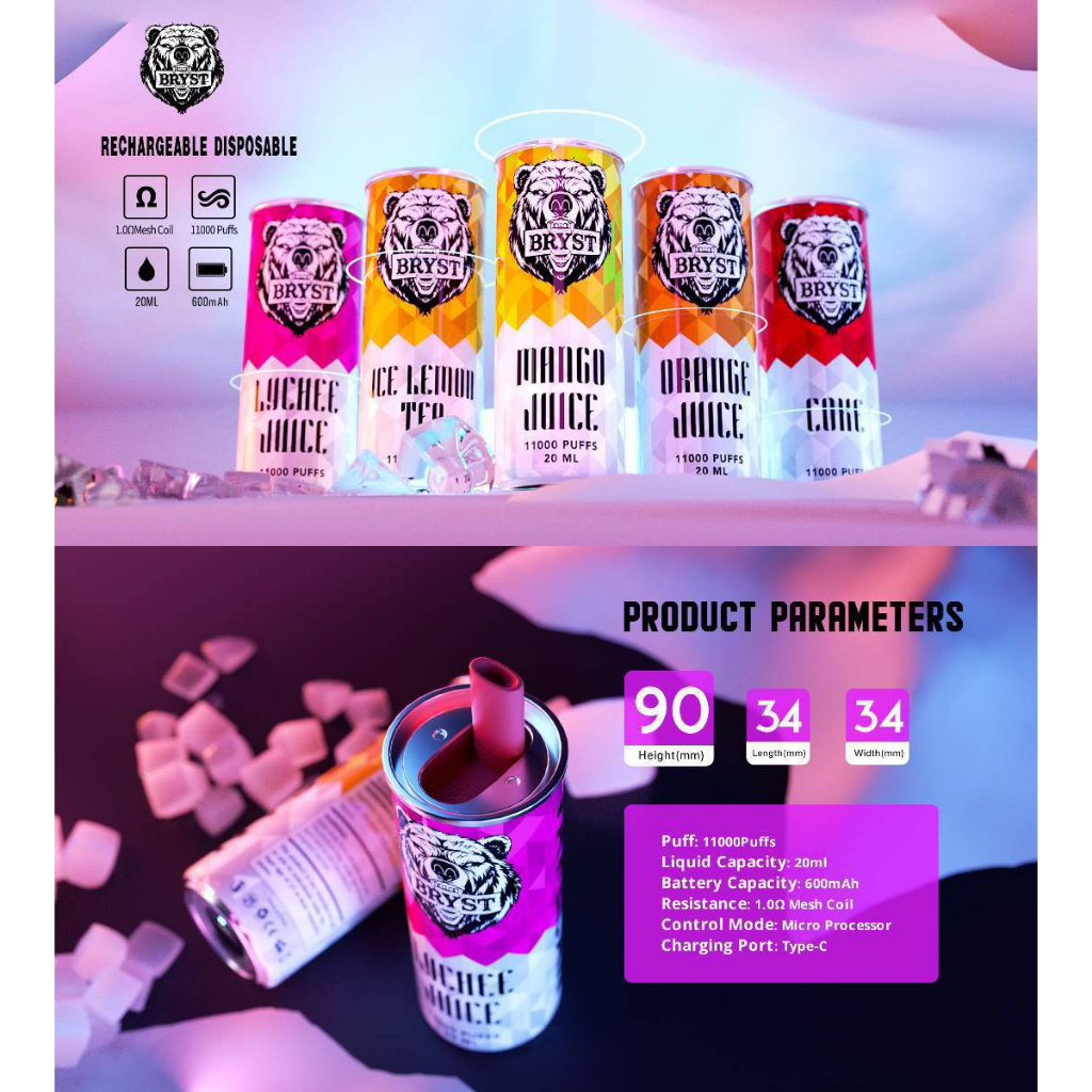 VAPECAN Bryst 11000 Puff Vape Can 11K Puff Quality New Design 20mI Mesh