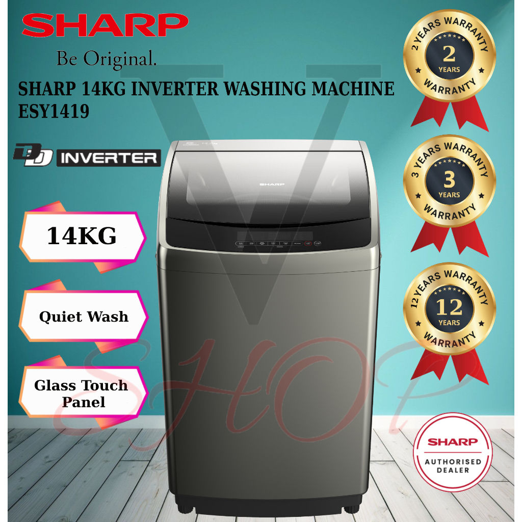 SHARP 14KG FULLY AUTO DD INVERTER TOP LOADING WASHING MACHINE ESY1419 ...