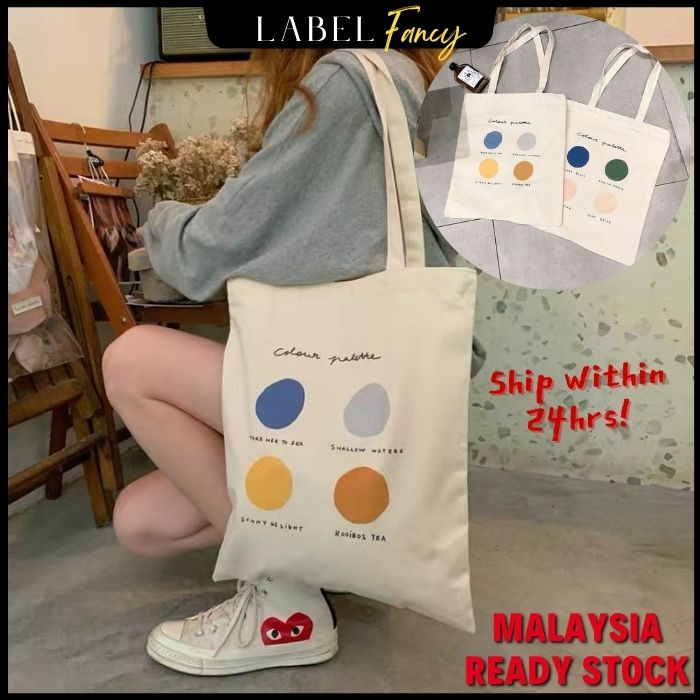 [Ready Stock] Canvas Tote Bag Color Palette Shoulder Bag Women Large ...