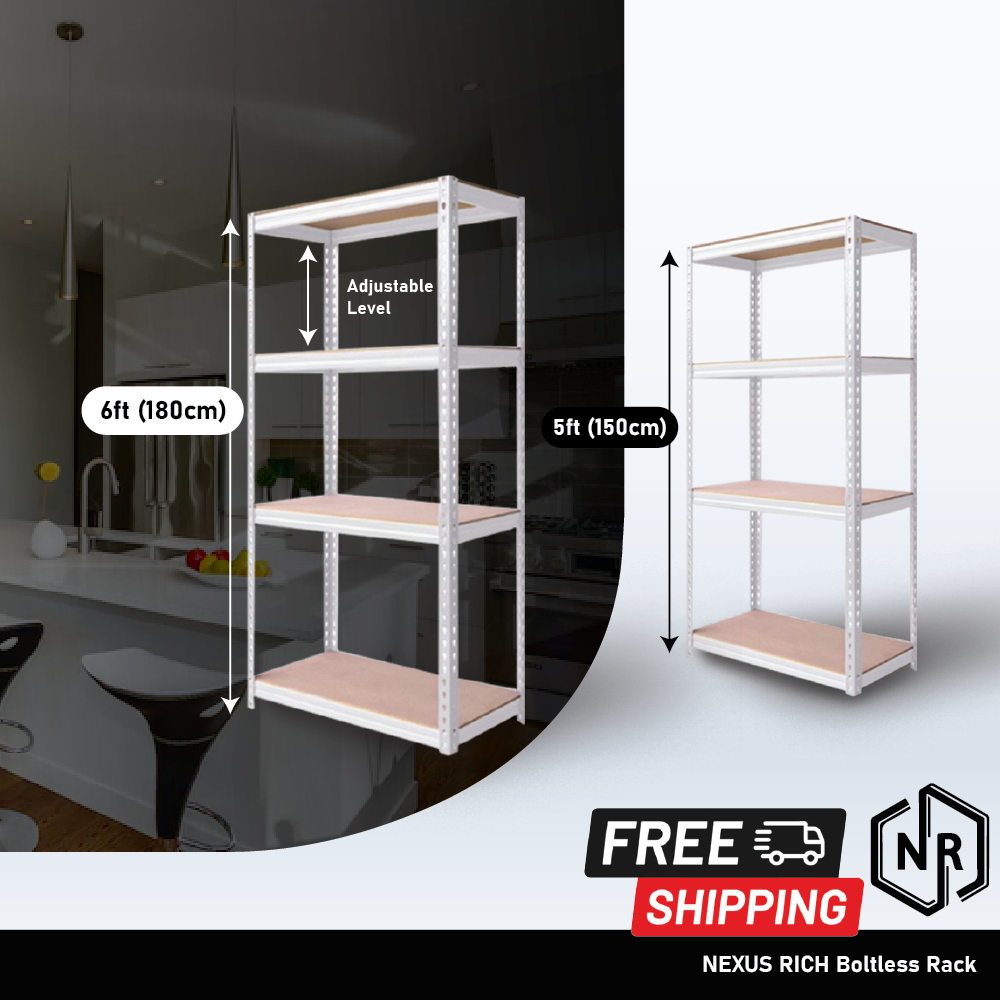 NEXUS [Beige] 4-Level Boltless Heavy Duty Rack Besi Rak Barang Rak ...