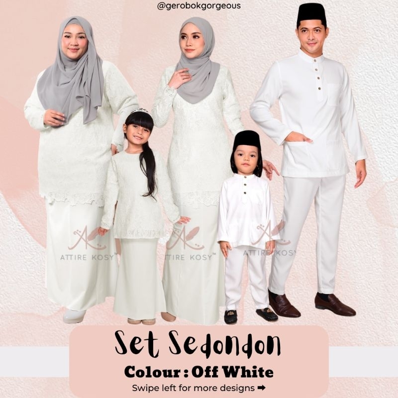 Baju Raya Sedondon Tema Warna Off White (Putih) Set Family Ayah Ibu ...